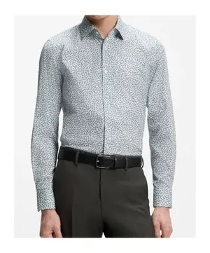 Hugo Boss Micro-pattern Curved-hem Shirt