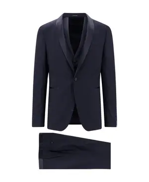 Tagliatore Virgin Wool Tuxedo Suit - Black