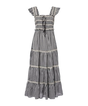 Rixo Chandra Checked Tiered Cotton Midi Dress - Black