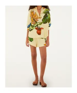Farm Rio Banana Grapes Tropical Print Drawstring Shorts - Nude