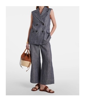 Max Mara Ballo Pinstripe Double-breasted Linen Vest
