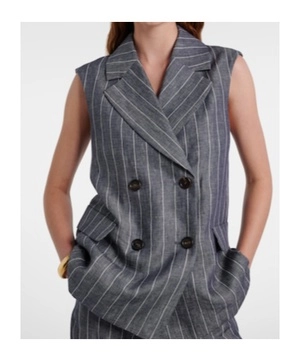 Max Mara Ballo Pinstripe Double-breasted Linen Vest