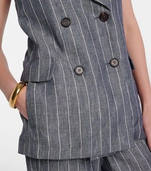Max Mara Ballo Pinstripe Double-breasted Linen Vest