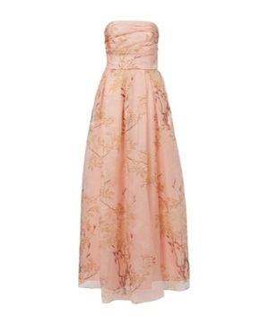 Max Mara Elegante Dominio Floral Silk Organza Bustier Gown - Pink
