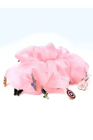 HAIR DRAMA CO Oversized Organza Scrunchie With Charms - Pink