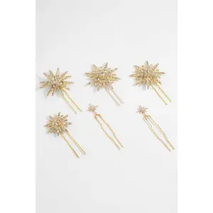 HAIR DRAMA CO Celeste Crystal U Hair Pins Set Of 6 - Gold