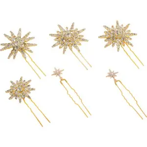 HAIR DRAMA CO. Hair Drama Co Celeste Crystal U Hair Pins Set Of 6 - Gold