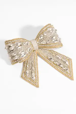 HAIR DRAMA CO Embellished Crystal Hair Bow Barrette Clipgold & Silver - Metallic Silver