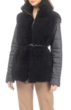 Gorski Genuine Shearling Jacket With Quilted Sleeves And Back