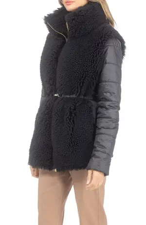 Gorski Genuine Shearling Jacket With Quilted Sleeves And Back