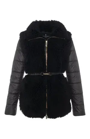 Gorski Genuine Shearling Jacket With Quilted Sleeves And Back