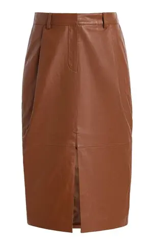 Françoise Aka Leather Midi Skirt - Brown