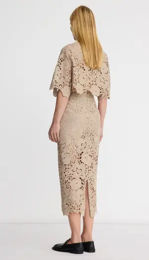Smythe Lace Pencil Midi Skirt - Latte