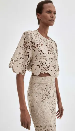 Smythe Lace Pencil Midi Skirt - Latte