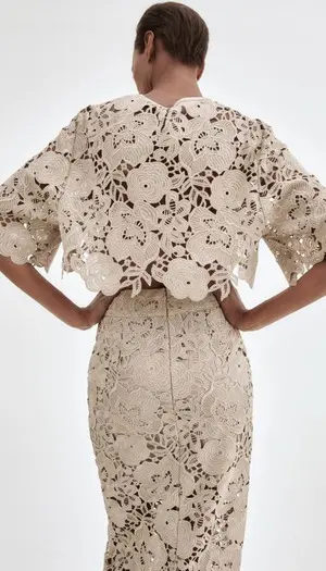 Smythe Lace Pencil Midi Skirt - Latte
