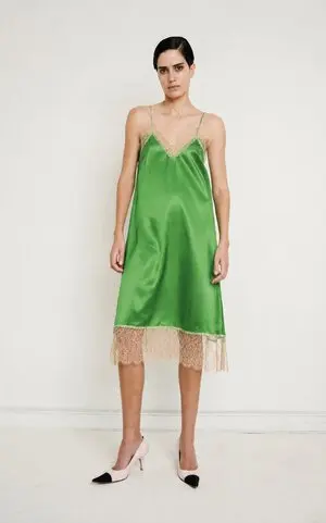 Françoise Layla Silk Midi Slip Dress - Green
