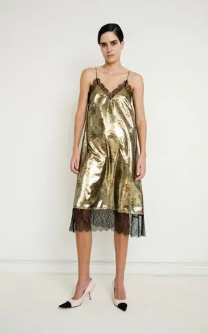 Françoise Layla Silk-lurex Floral Print Midi Slip Dress