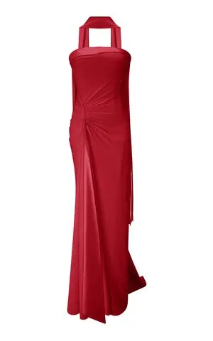 MARMAR HALIM Strapless Crepe Maxi Dress With Scarf - Red