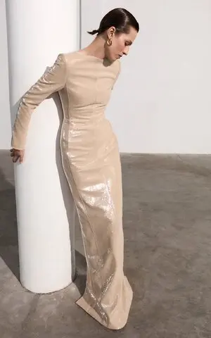 MARMAR HALIM High-neck Sequin Maxi Dress - Nude