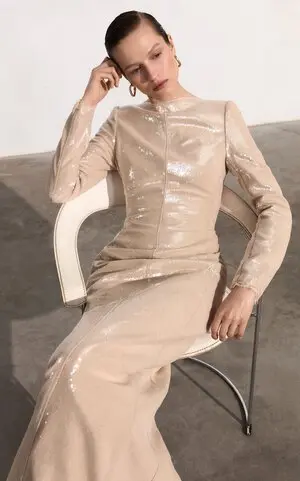 MARMAR HALIM High-neck Sequin Maxi Dress - Nude