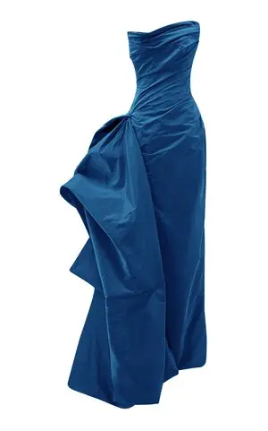 MARMAR HALIM Draped Taffeta Maxi Dress With Detachable Overskirt - Blue