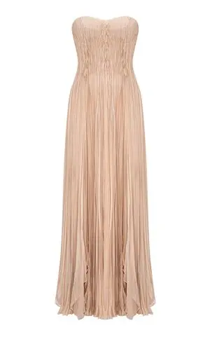 MARMAR HALIM Shirred Chiffon Strapless Maxi Dress - Neutral