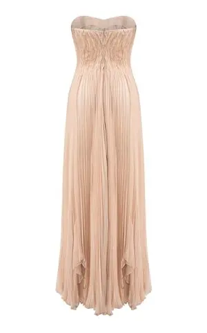 MARMAR HALIM Shirred Chiffon Strapless Maxi Dress - Neutral