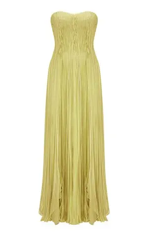 MARMAR HALIM Shirred Chiffon Strapless Maxi Dress - Yellow