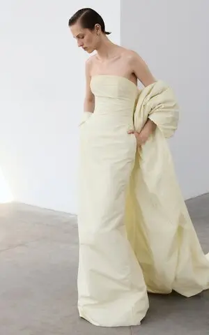 MARMAR HALIM Strapless Taffeta Maxi Dress With Cape Effect