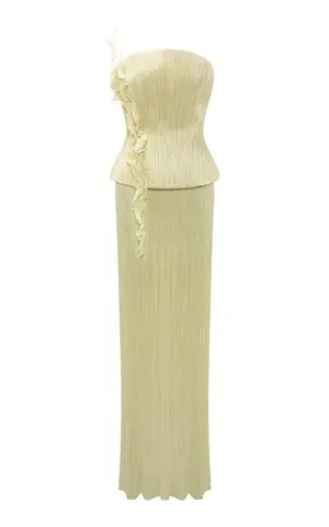 MARMAR HALIM Strapless Hand-pleated Embroidered Maxi Dress - Yellow