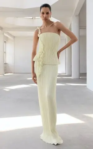 MARMAR HALIM Strapless Hand-pleated Embroidered Maxi Dress - Yellow