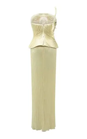 MARMAR HALIM Strapless Hand-pleated Embroidered Maxi Dress - Yellow