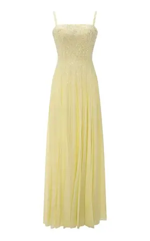 MARMAR HALIM Embroidered Silk Chiffon A-line Maxi Dress