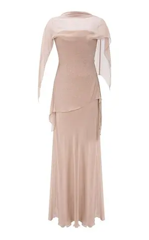 MARMAR HALIM Embroidered Silk Chiffon Off-the-shoulder Maxi Dress - Nude