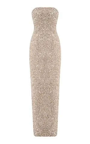 MARMAR HALIM Embroidered Strapless Maxi Dress - Nude