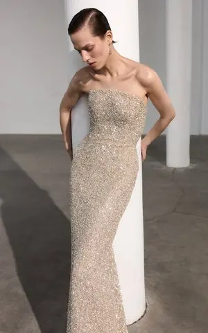 MARMAR HALIM Embroidered Strapless Maxi Dress - Nude