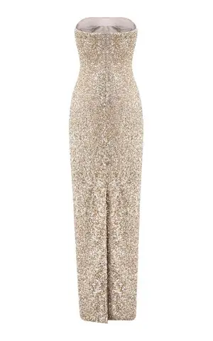 MARMAR HALIM Embroidered Strapless Maxi Dress - Nude