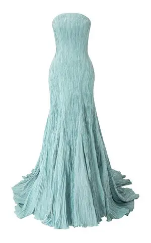 MARMAR HALIM Strapless Pleated Taffeta Mermaid Dress - Light Blue