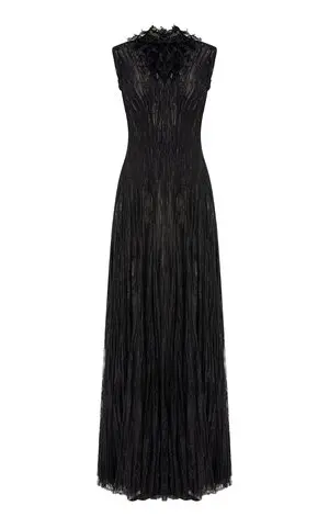 MARMAR HALIM High-neck Embroidered Lace Maxi Dress - Black