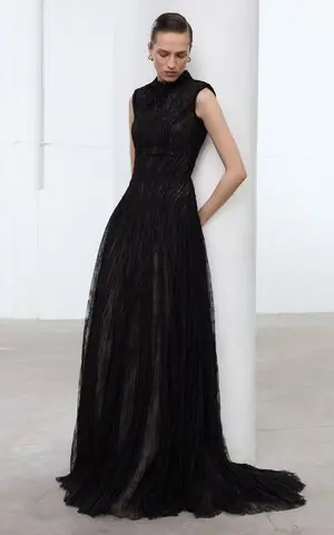MARMAR HALIM High-neck Embroidered Lace Maxi Dress