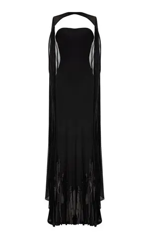 MARMAR HALIM Pleated Chiffon Cape - Black