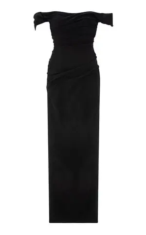 MARMAR HALIM Off-the-shoulder Draped Crepe Maxi Dress - Black