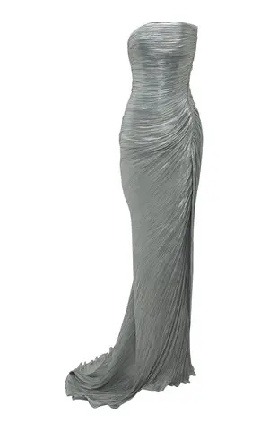 MARMAR HALIM Pleated Silk Cape Maxi Dress