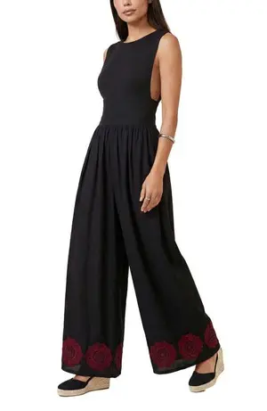 RAFFYA Vanessa Wide Leg Embroidered Jumpsuit