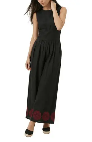 RAFFYA Vanessa Wide Leg Embroidered Jumpsuit