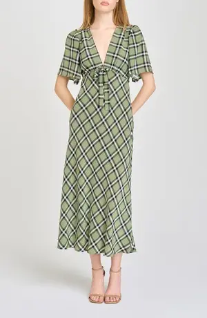 WAYF Jules Plaid Midi Dress - Olive Checker