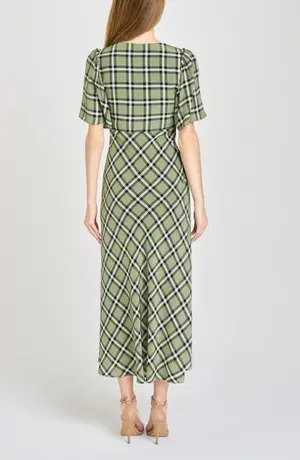 WAYF Jules Plaid Midi Dress - Olive Checker