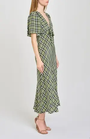 WAYF Jules Plaid Midi Dress - Olive Checker