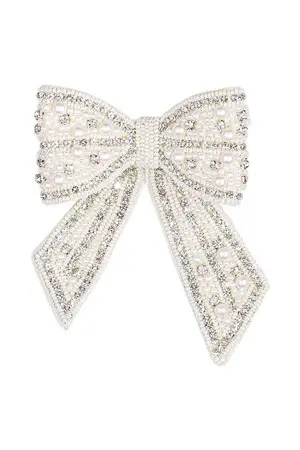 HAIR DRAMA CO Embellished Crystal And Pearl Hair Bow Barrette Clip