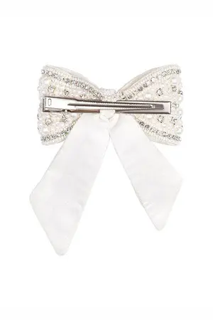 HAIR DRAMA CO Embellished Crystal And Pearl Hair Bow Barrette Clip